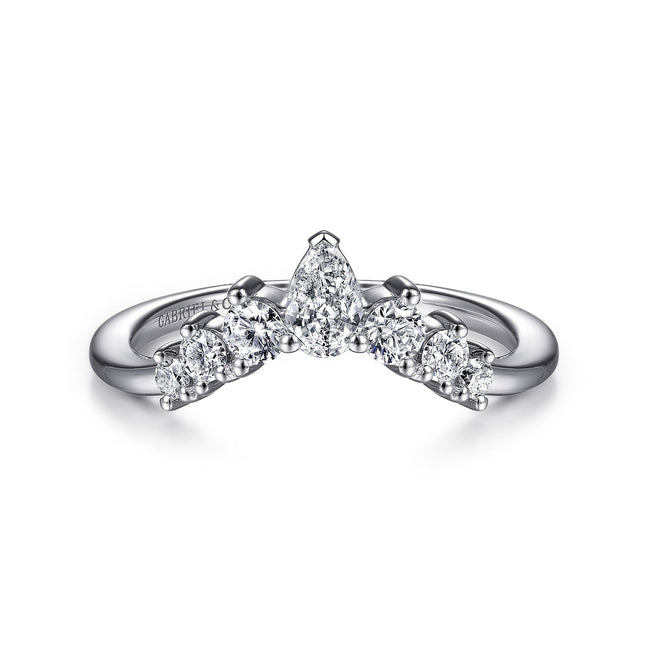 14K White Gold Curved Pear Shape and Round Diamond Anniversary Band ...