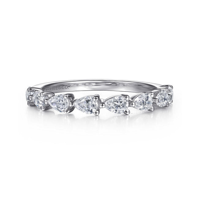 14K White Gold East West Prong Set Pear Shape Diamond Anniversary Band ...