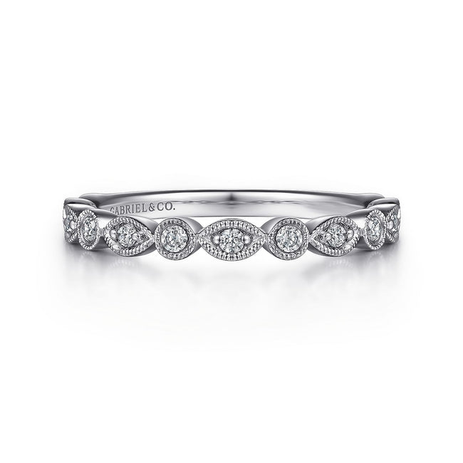Vintage Inspired 14K White Gold Marquise and Round Station Diamond Ann ...