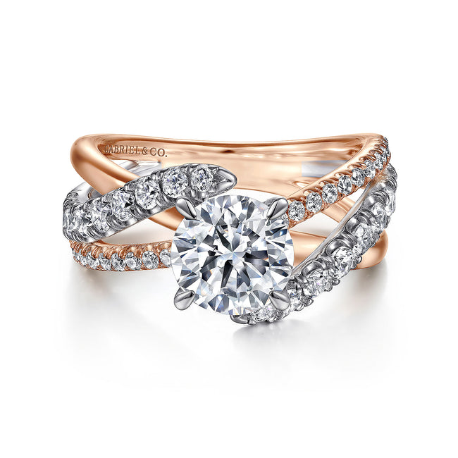 14K White-Rose Gold Round Free Form Diamond Engagement Ring – Stiles ...