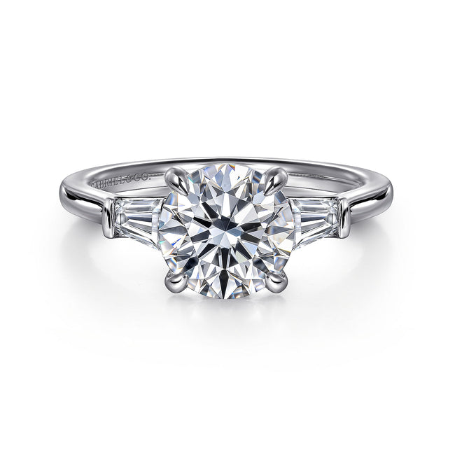 14K White Gold Round Three Stone Lotus Diamond Engagement Ring – Stiles ...