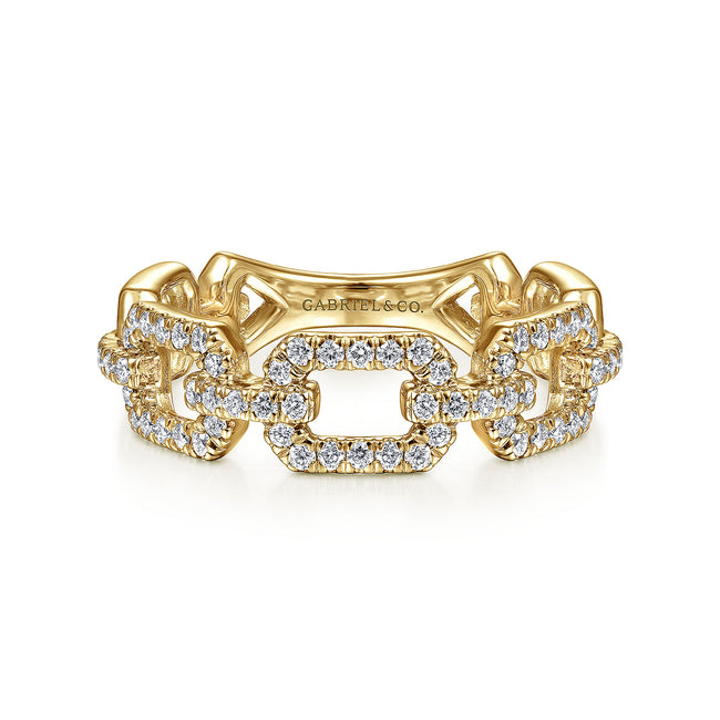 14K Yellow Gold Pavé Diamond Chain Link Stackable Ring Band – Stiles ...