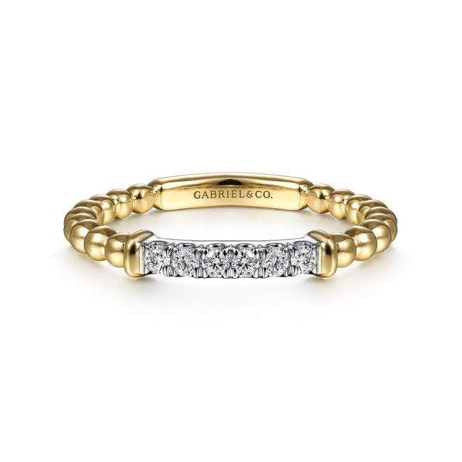 14K White-Yellow Gold Bujukan Band Stackable with Diamond Pavé Center ...