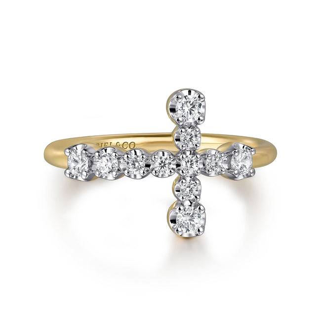 14K Yellow Gold Horizontal Diamond Cross Ladies Ring – Stiles Jewelers