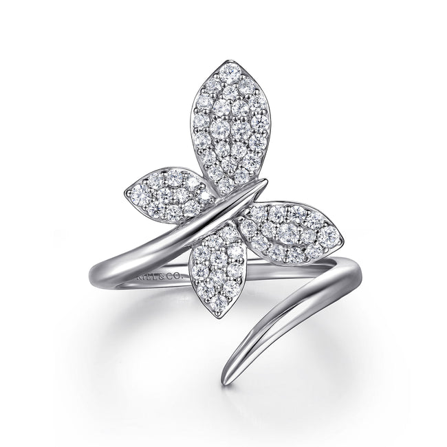 14K White Gold Diamond Butterfly Bypass Ring – Stiles Jewelers